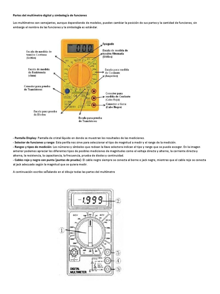 Partes Del Multímetro Digital y Simbología de Funciones | PDF