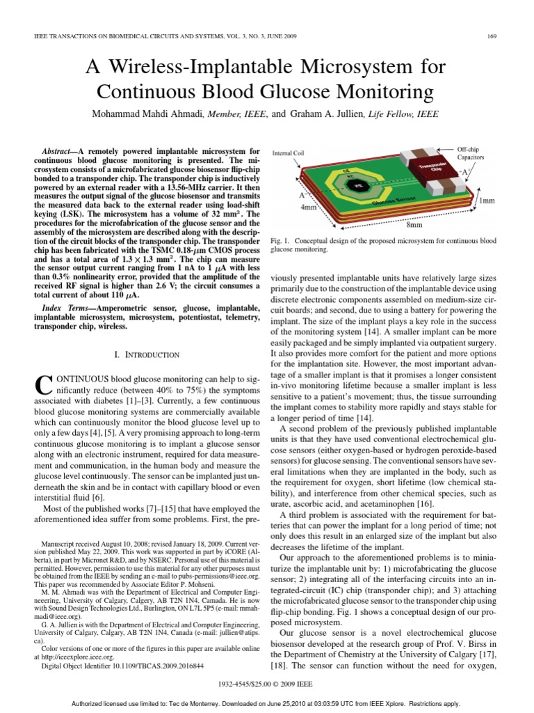 A Wireless Microsytem of Continuous Blood Glucose Monitoring | PDF ...