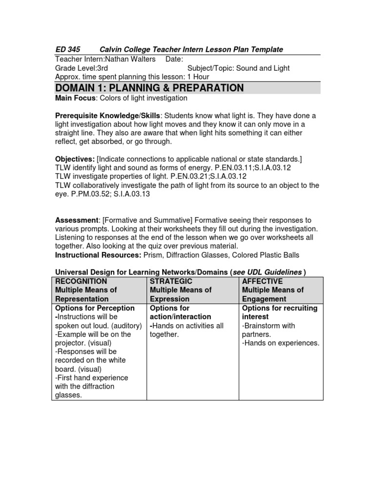 3rd Grade Light & Sound Lesson Plan | PDF | Color | Light