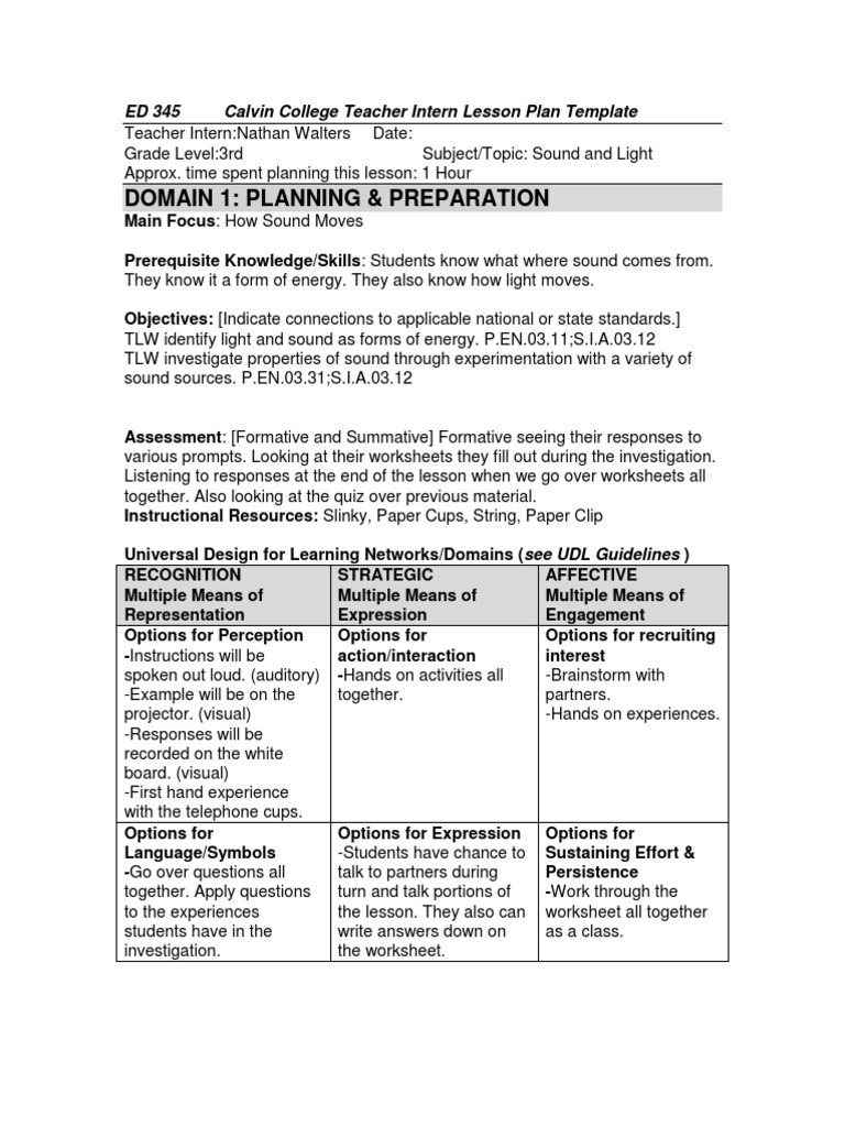Sound and Light Lesson Plan for 3rd Grade | PDF | Sound | Neuropsychology