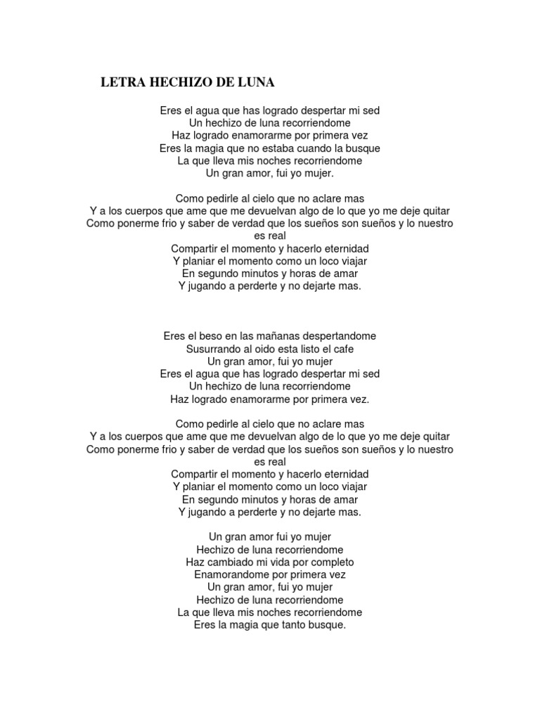 Letra Hechizo de Luna | PDF | Amor | Ocio