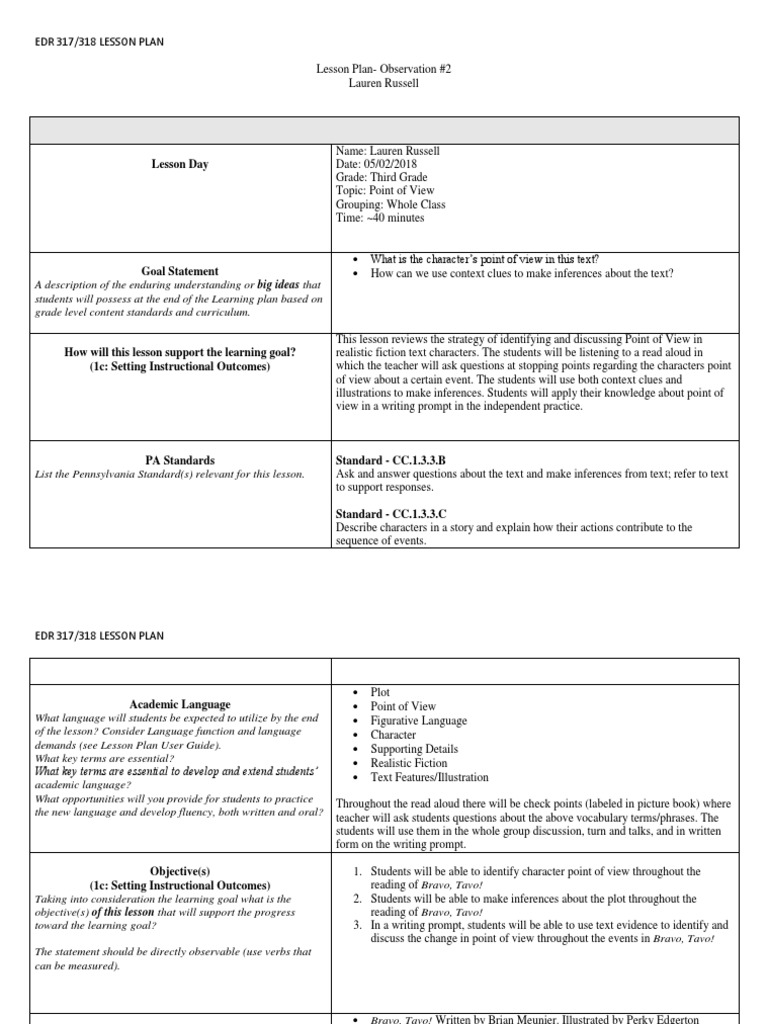 Edr317 - Observation2 LP | PDF | Lesson Plan | Applied Psychology