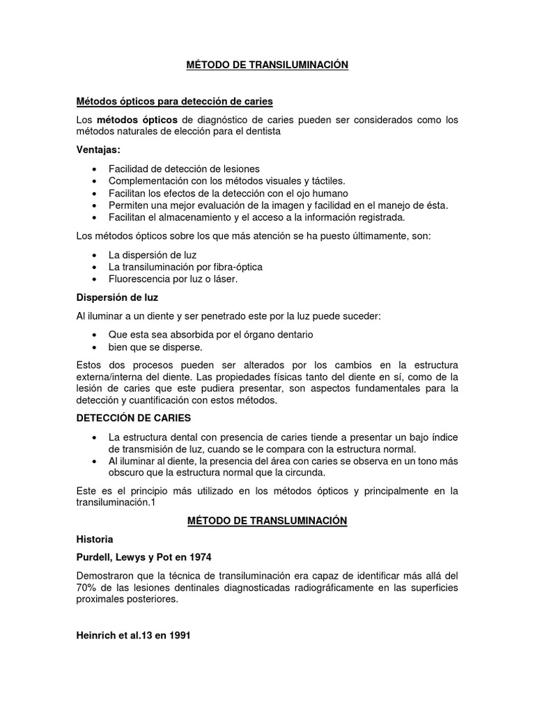 Método de Transiluminación | PDF | Odontología | Ligero
