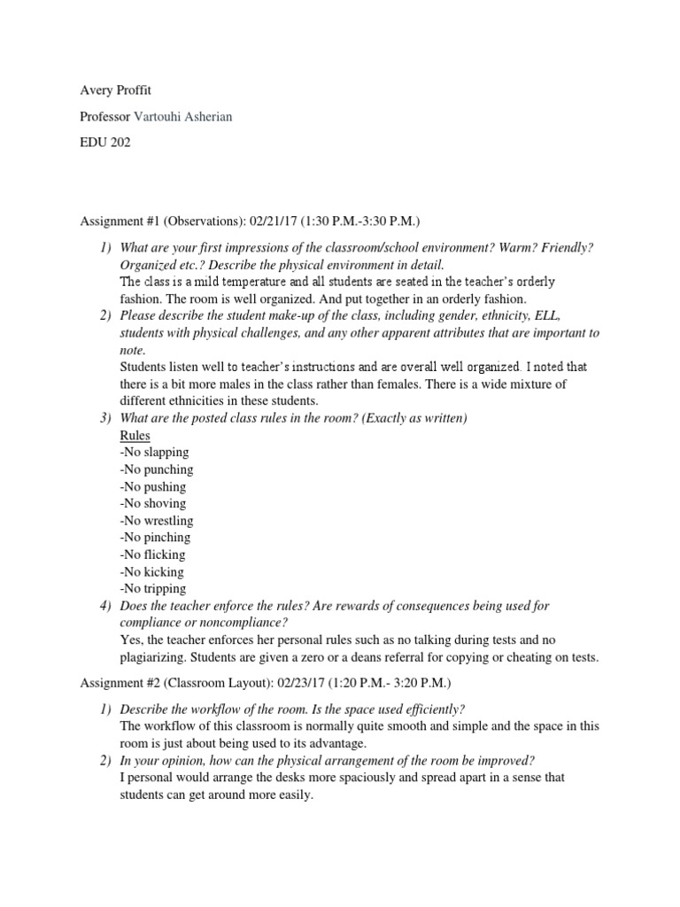 Field Observation Activities Assignments | PDF | Schools | Teachers
