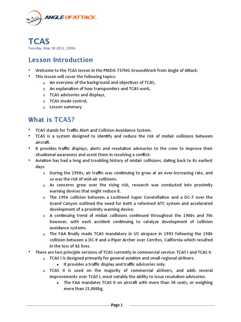 Aoa 737ngx Groundwork Tcas English Transcript | PDF | Transponder ...