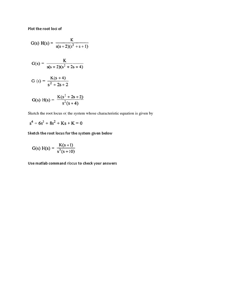 Root Locus Assignments | PDF | Teaching Mathematics | Mathematical Objects