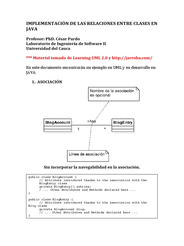 Implementación de Las Relaciones Entre Clases en Java | PDF | Java ...