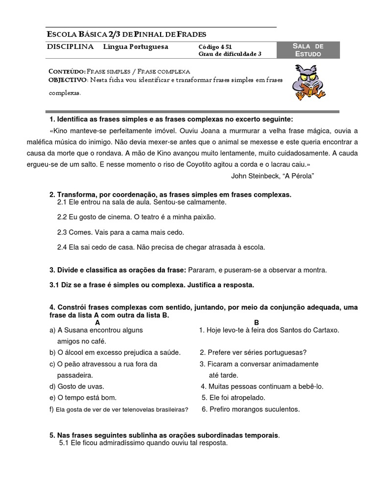 Frase simples e frase complexa.pdf | Oração | Natureza