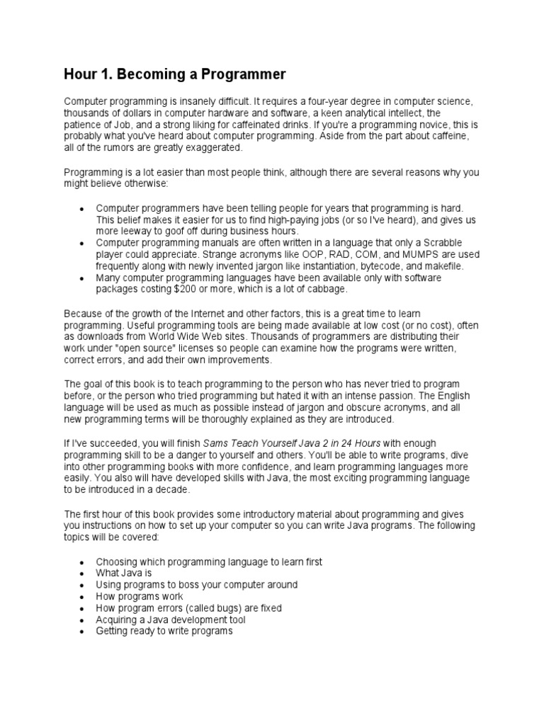 Hour 1. Becoming A Programmer | PDF | Computer Programming | Computer ...