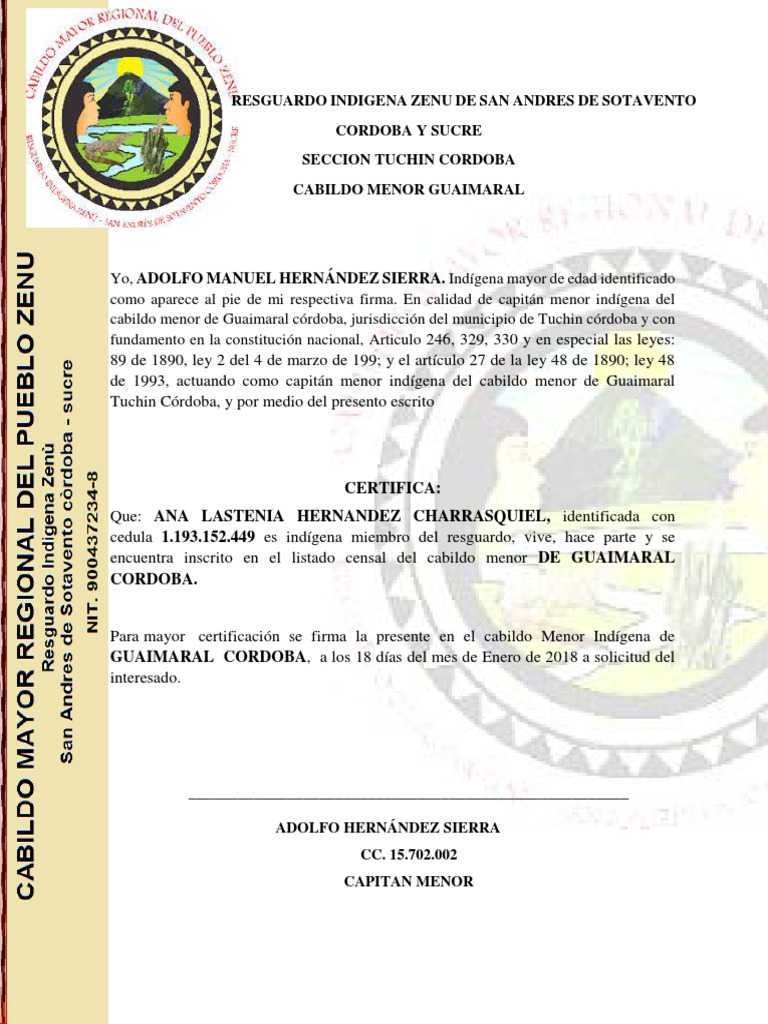 Resguardo Indigena Zenu de San Andres de Sotavento | PDF