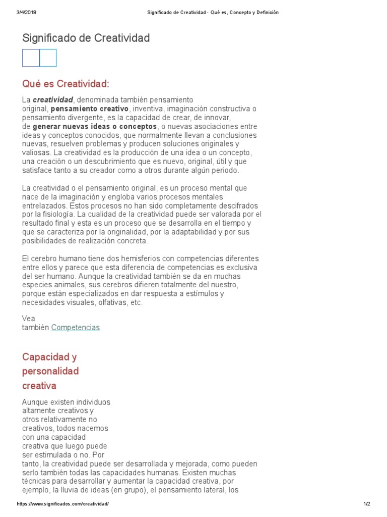 Significado de Creatividad - Qué Es, Concepto y Definición | PDF ...