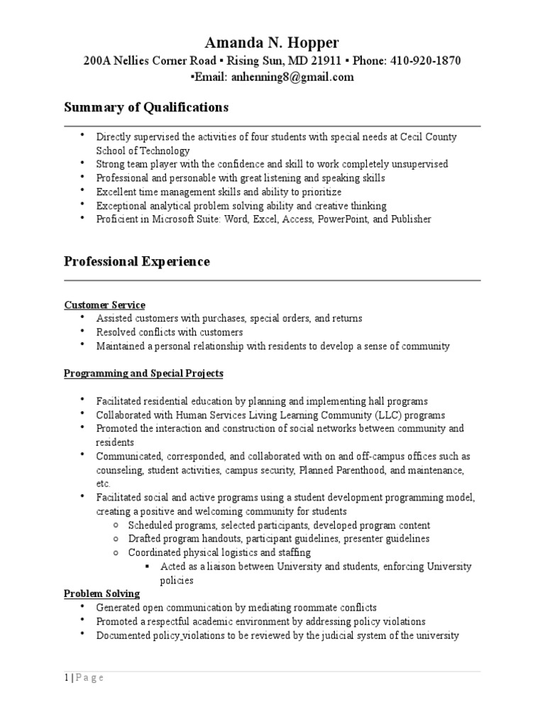 Amanda Hopper Resume PDF New | PDF | Community | Behavior Modification