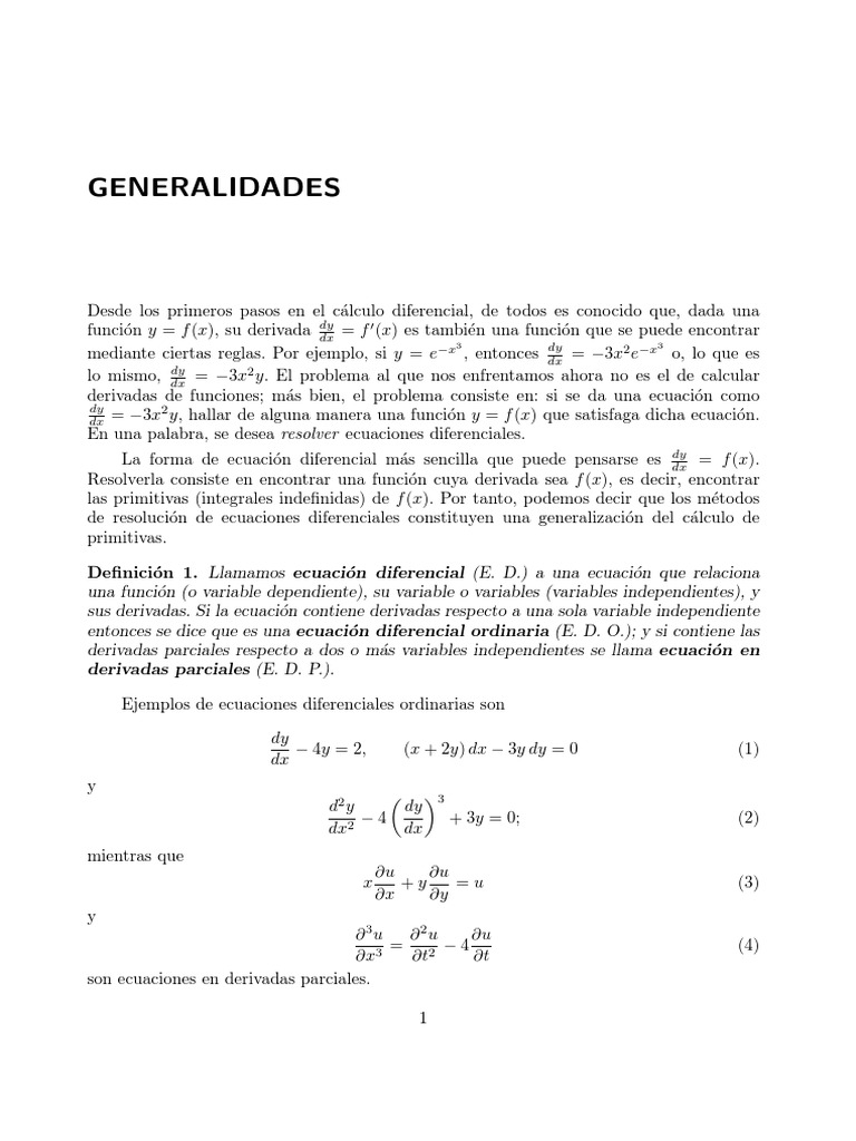 Generalidades de Las Ecuaciones Diferenciales | PDF | Ecuaciones | Derivado