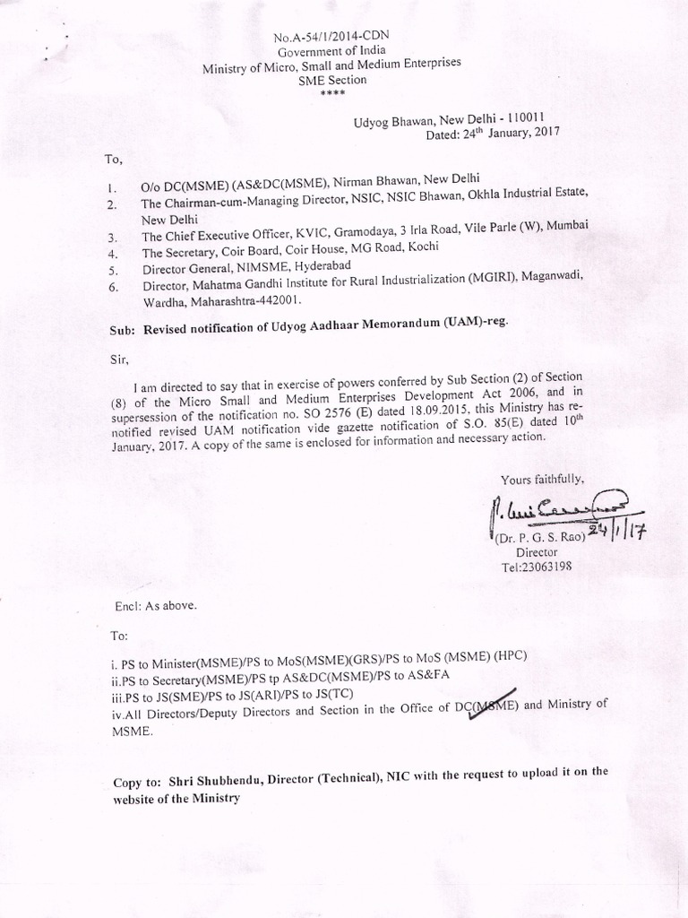 Revised Notification of Udyog Aadhaar Memorandum | PDF | Business