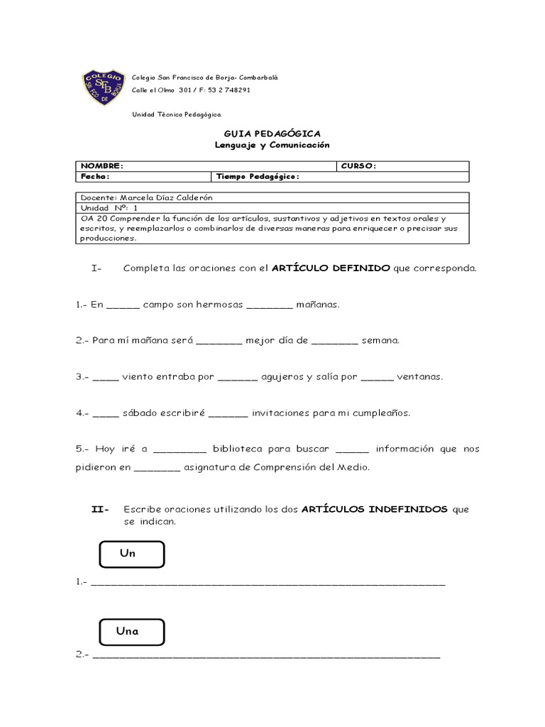 GUIA Articulos, Sustantivos y Adjetivos | PDF
