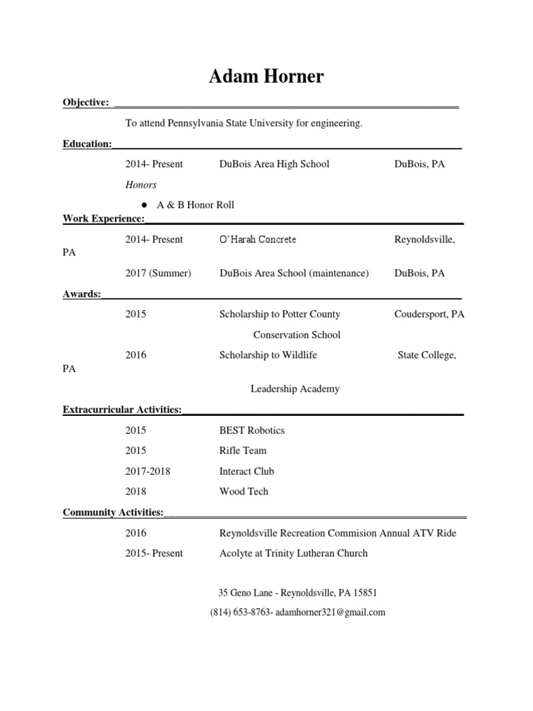 Adam Horner: Honors | PDF