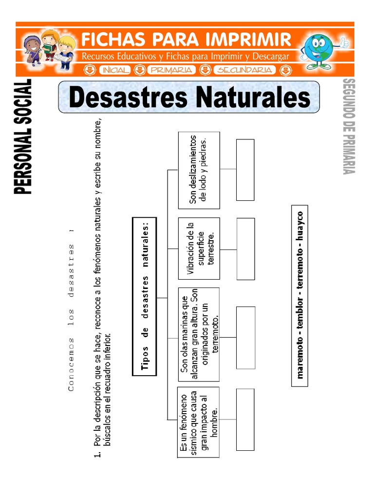 Ficha de Desastres Naturales Para Segundo de Primaria Ficha de Desastres Naturales Para Segundo de Primaria