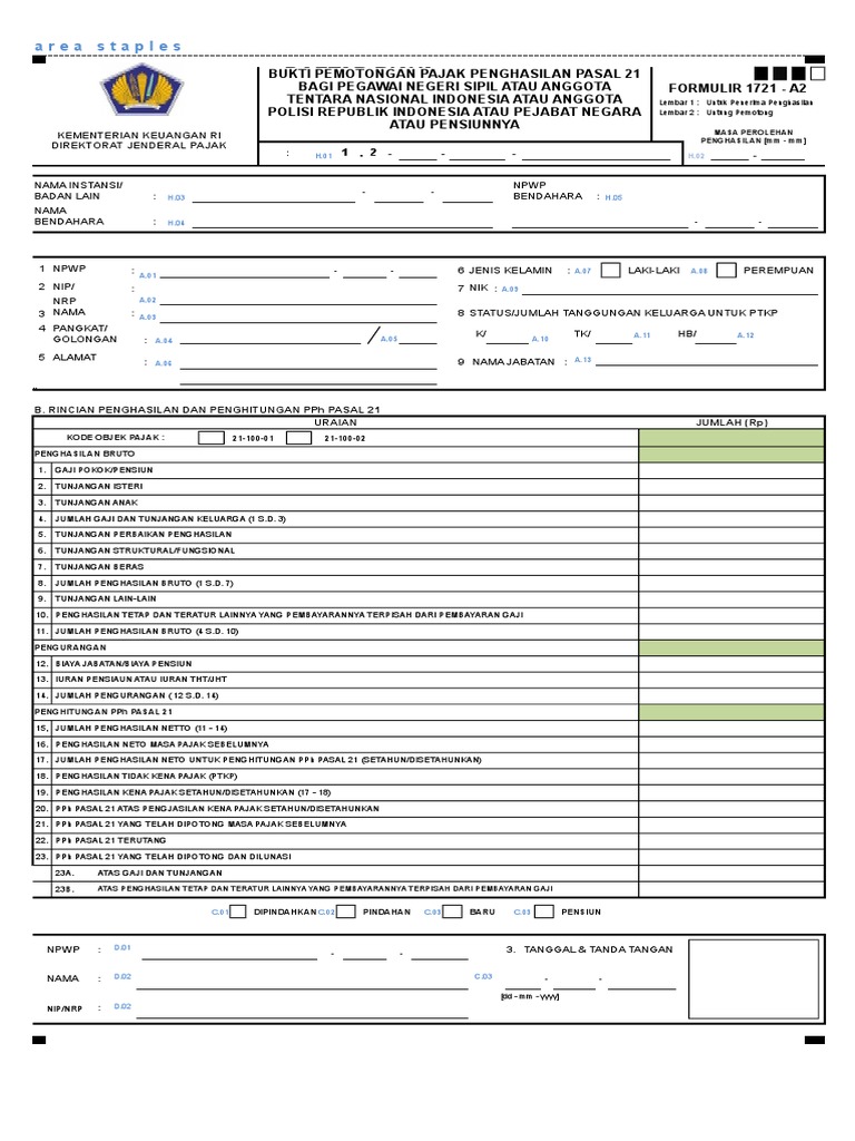 Formulir 1721-A2 Tahun 2017 & 2016 | PDF