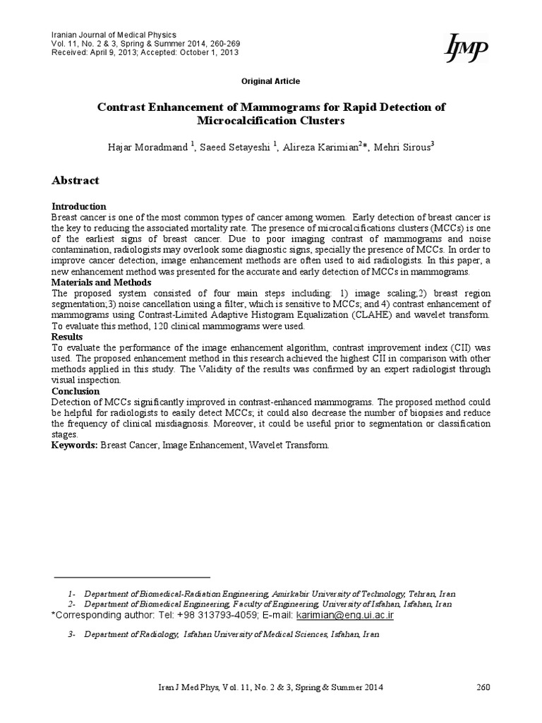 Contrast Enhancement Of Mammograms For Rapid Detection Of Microcalcification Clusters Pdf