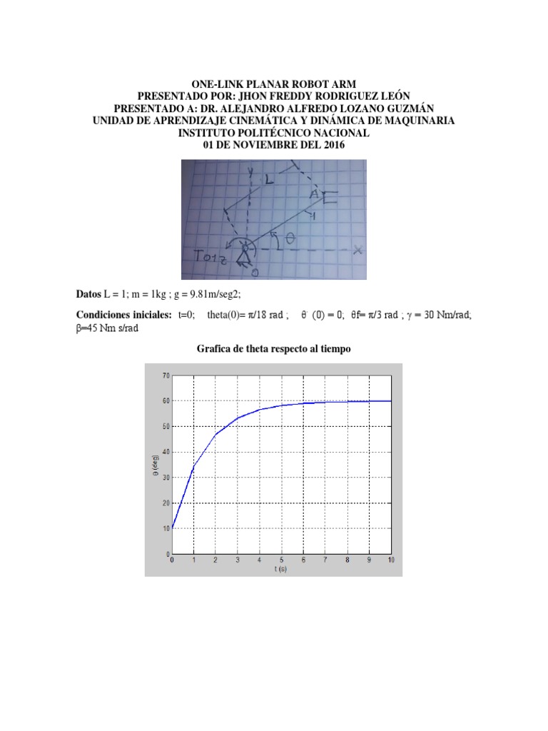 One-Link Planar Robot Arm | PDF