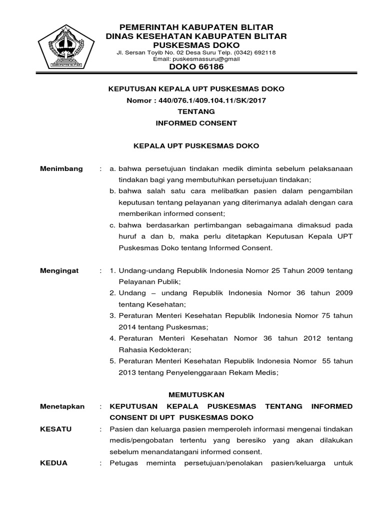 Keputusan Informed Consent Puskesmas Doko | PDF | Pengembangan Diri | Kesehatan Holistik