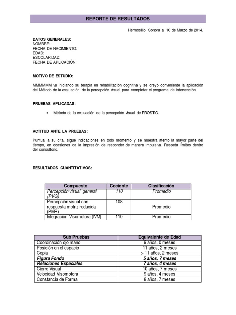 Ejemplo Informe DTVP-2 | PDF | Percepción visual | Percepción