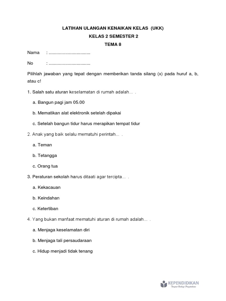 Soal Ukk Kelas 2 Semester 2 Tema 8 | PDF