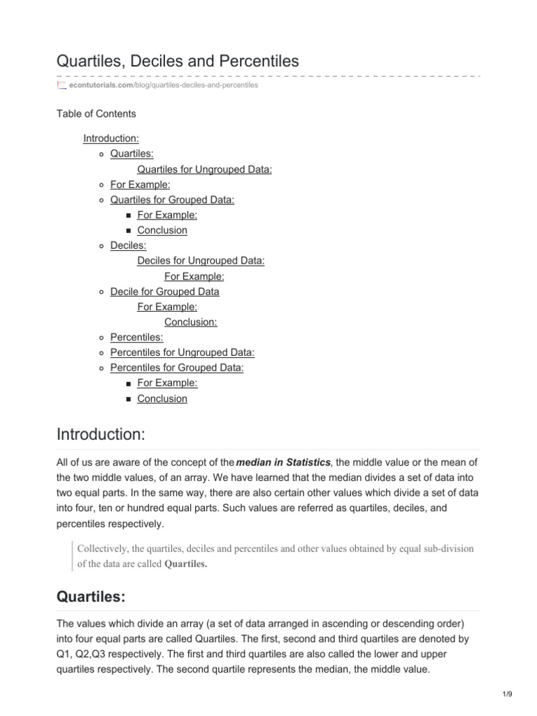 Quartiles Deciles and Percentiles | Percentile | Quartile