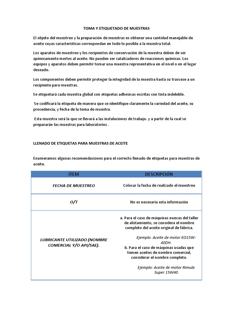 Etiquetado de Muestras | PDF | Muestreo (Estadísticas) | Petróleo