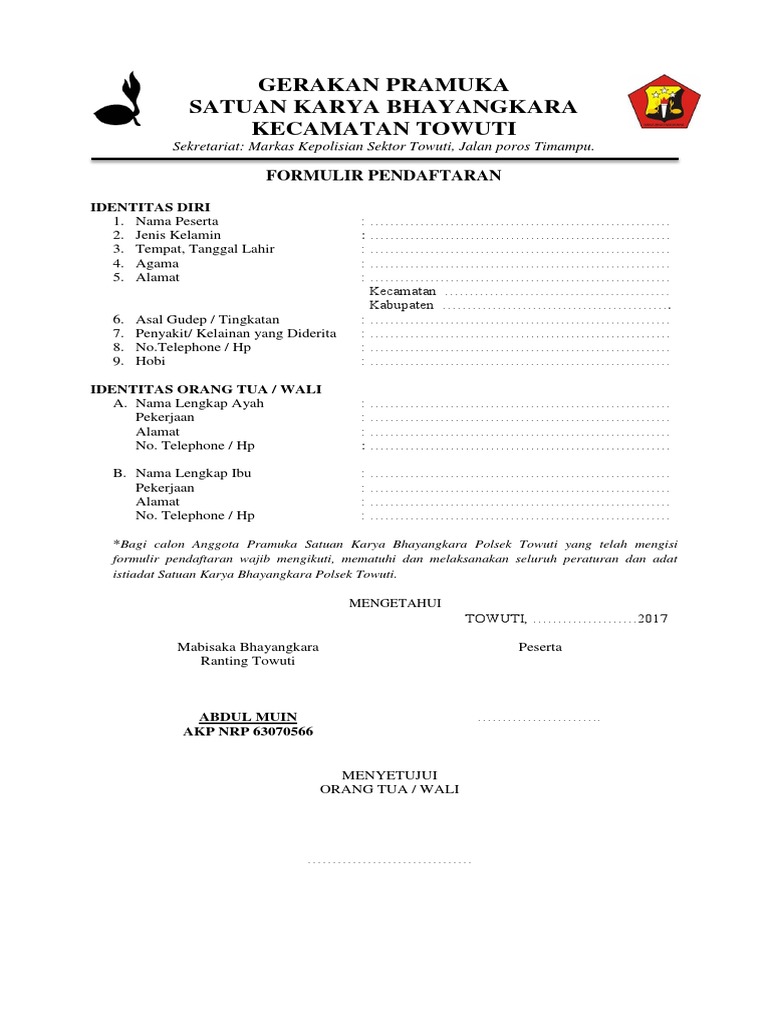 FORMULIR PENDAFTARAN PRAMUKA | PDF