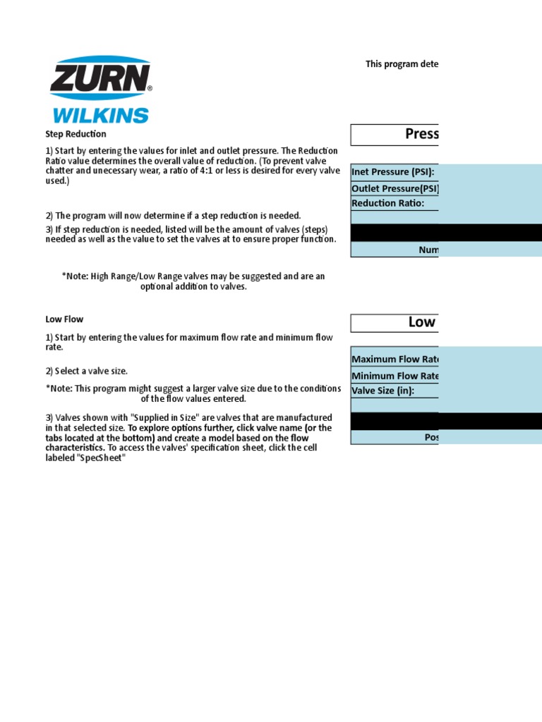 Pressure Reducing Calculator | Download Free PDF | Valve | Flow Measurement