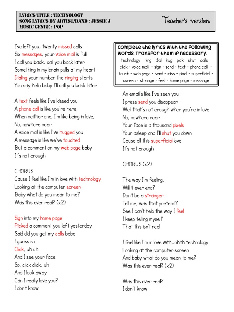 Technology (Song) | PDF | Voicemail | Leisure