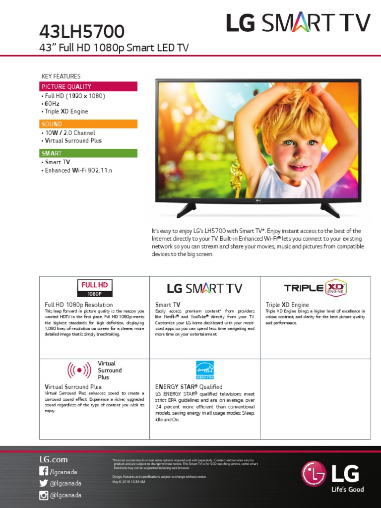 43lh5700 Smart Led TV Spec Sheet Eng | PDF | Television | High ...