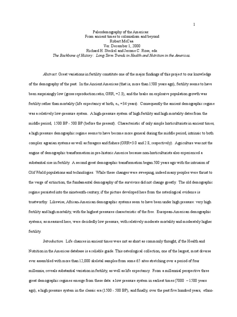 ROBERT McCAA Paleodemography of The Americas | PDF | Life Expectancy ...