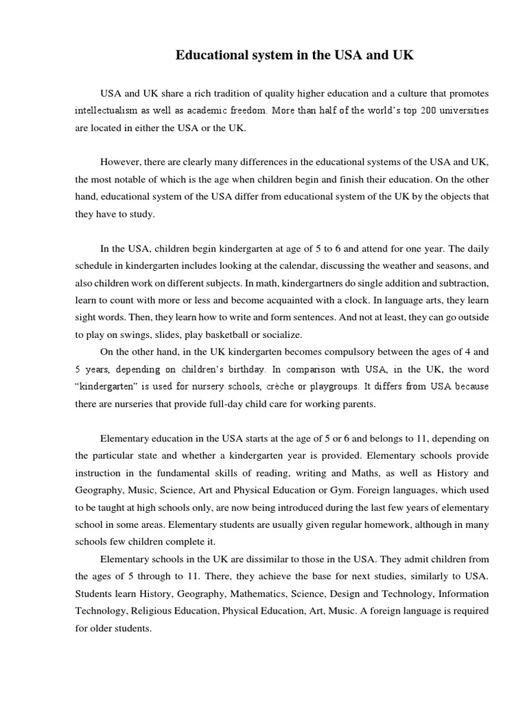 Educational System in The USA and UK | PDF | Kindergarten | Schools