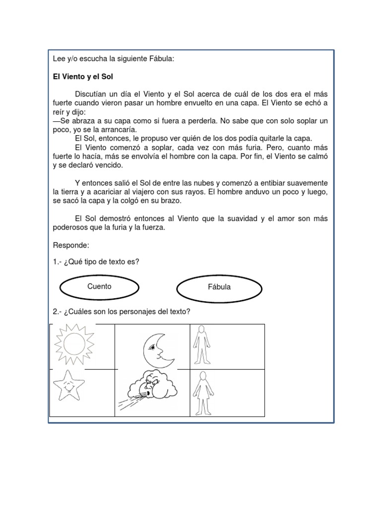 Fichas De Fábulas Sobre El Viento Y El Sol 🌞 Vacaciones,