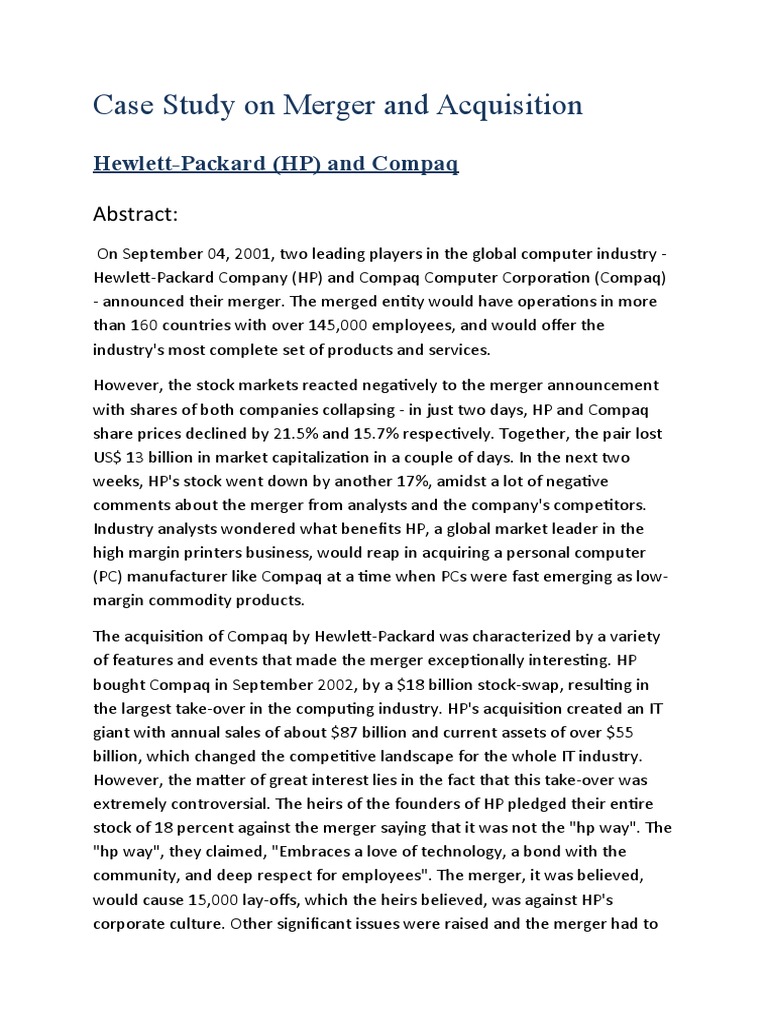 Case Study | PDF | Hewlett Packard | Mergers And Acquisitions