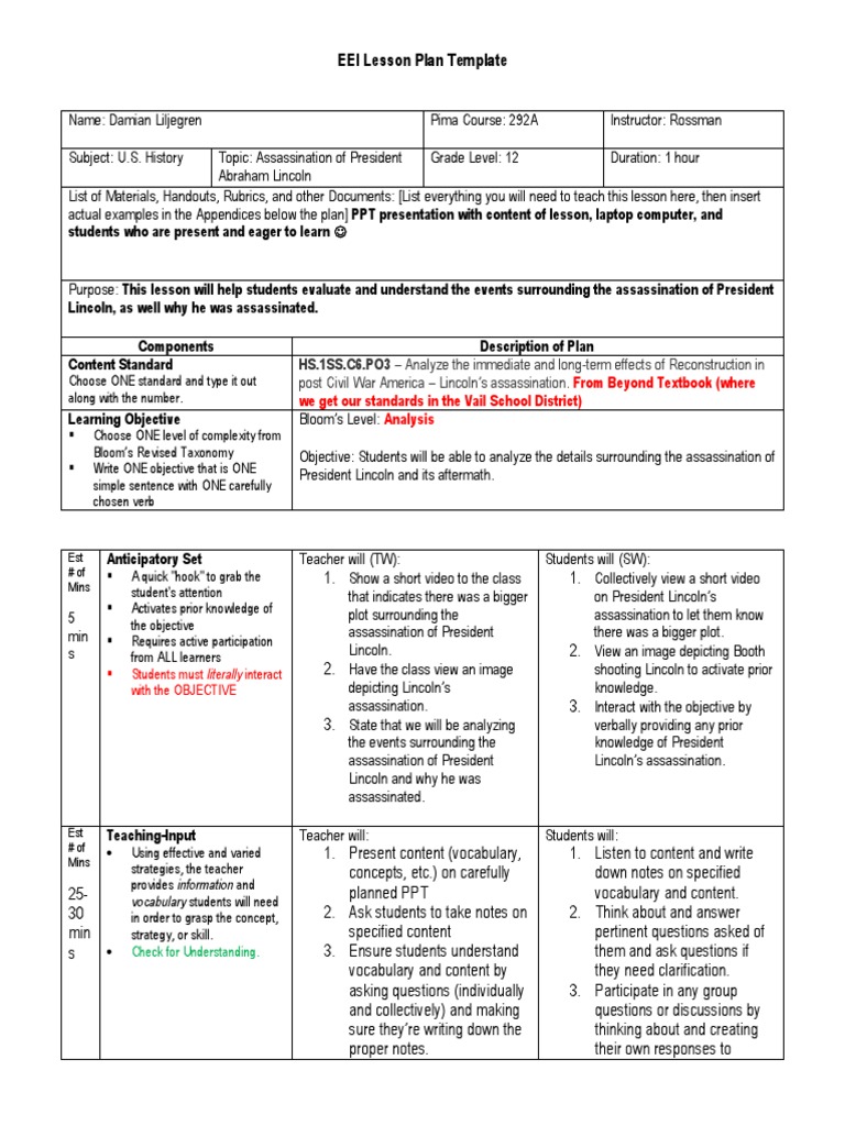 Eei Lesson Plan 2 | PDF | Lesson Plan | Homework