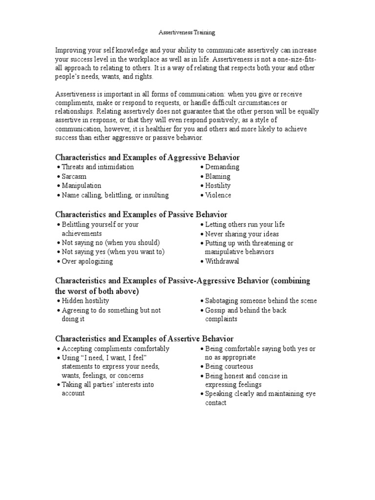 Assertiveness Activity | Download Free PDF | Adolescence | Behavioural Sciences