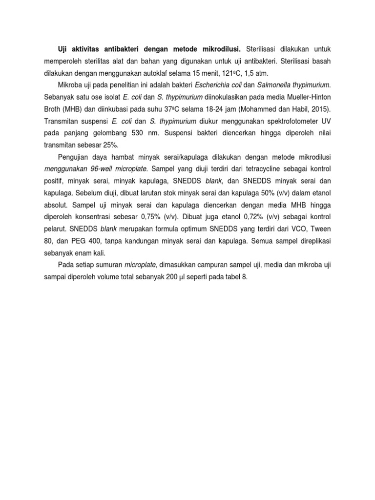 Uji Aktivitas Antibakteri Dengan Metode Mikrodilusi | PDF