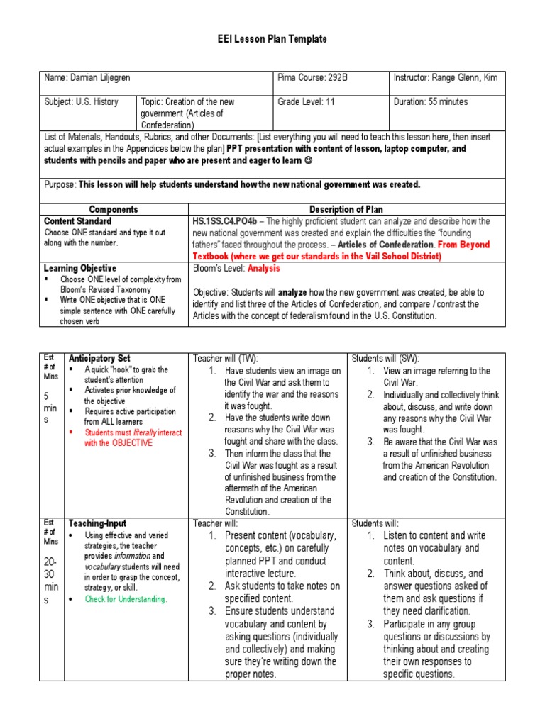 Eei Lesson Plan 4 | Download Free PDF | Lesson Plan | Homework