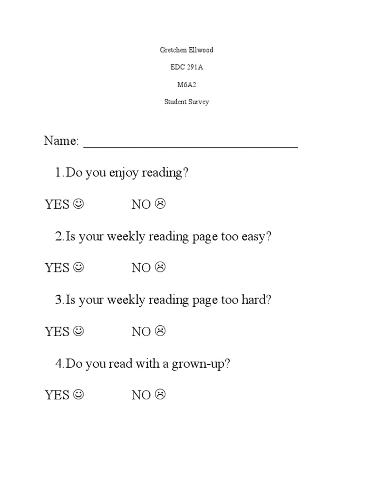Student Reading Enjoyment Survey | PDF | Reading (Process) | Reading ...