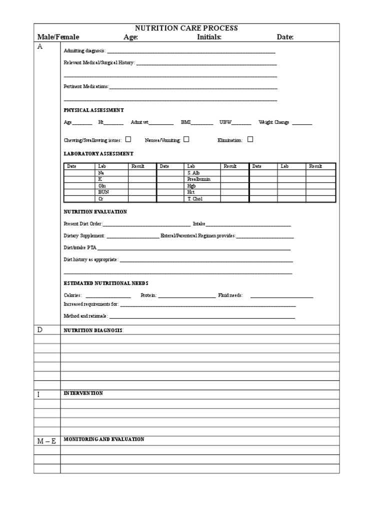 Nutrition Care Process Form | PDF | Nutrition | Diets