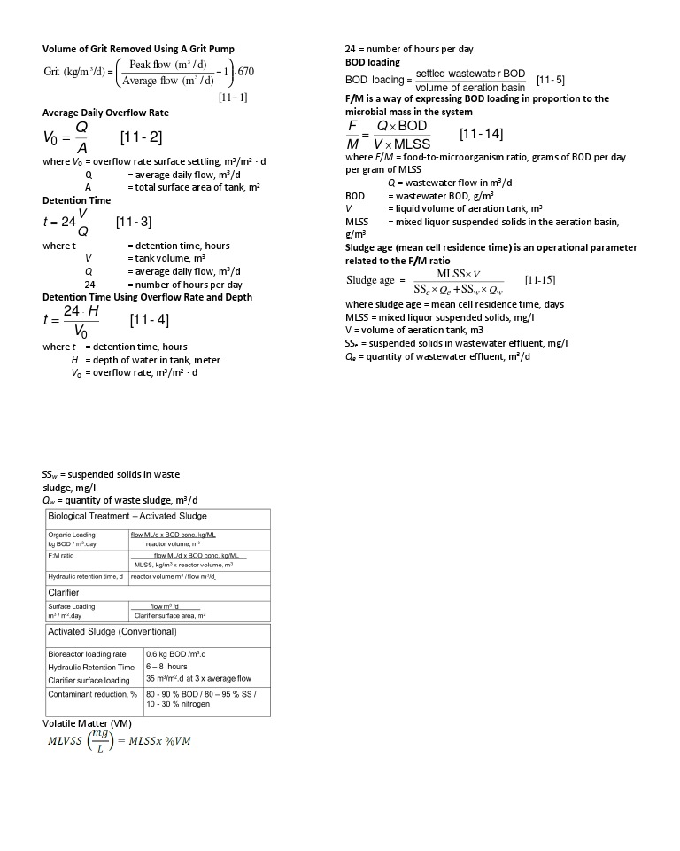 Formulas | PDF | Environmental Engineering | Waste Treatment Technology