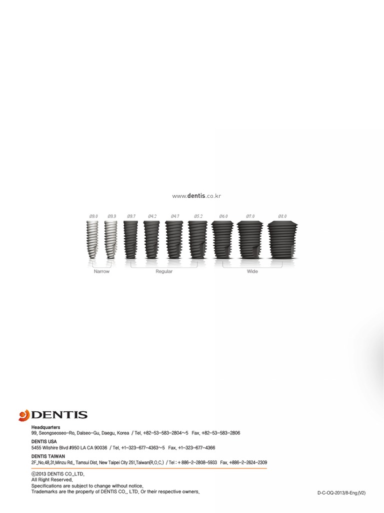 Dentis - OneQ Catalogue | PDF | Dental Implant | Screw