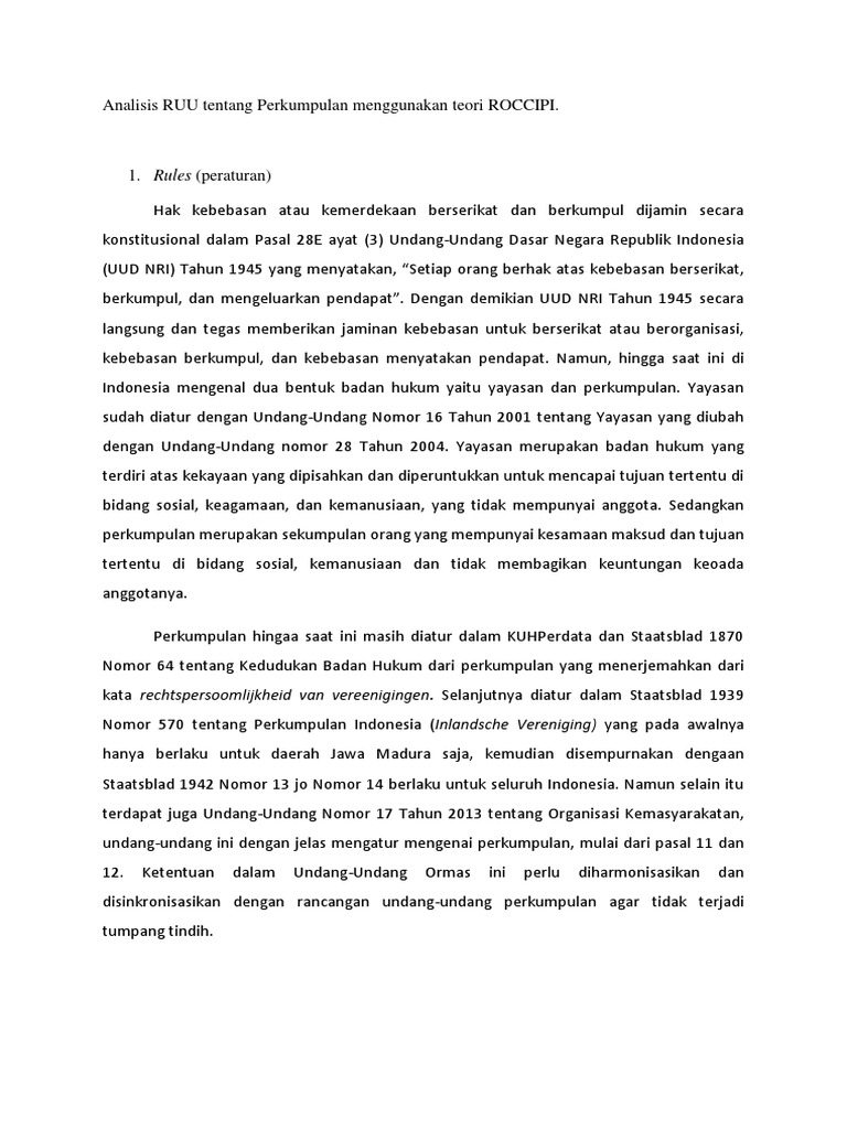Analisis RUU Tentang Perkumpulan Menggunakan Teori ROCCIPI | PDF