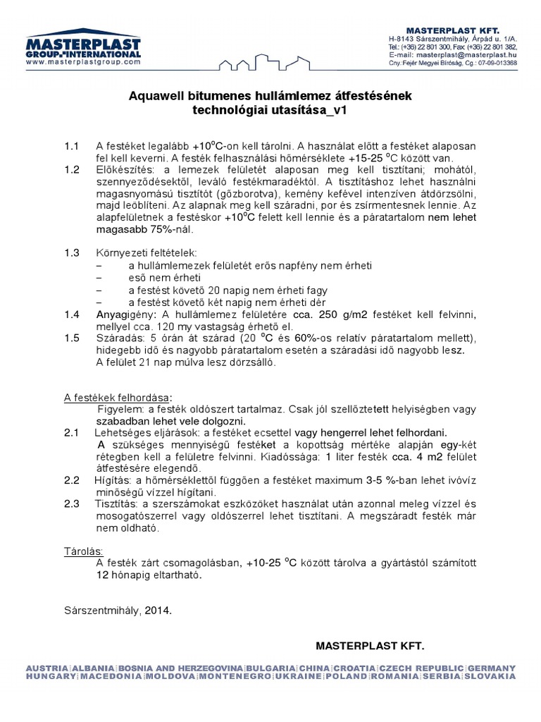 Aquawell Javító Festék - Felhaszn. Útmutató.v1 | PDF