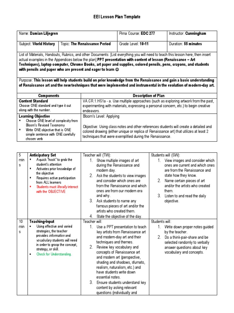 Eei Lesson Plan 4 | PDF | Educational Assessment | Lesson Plan