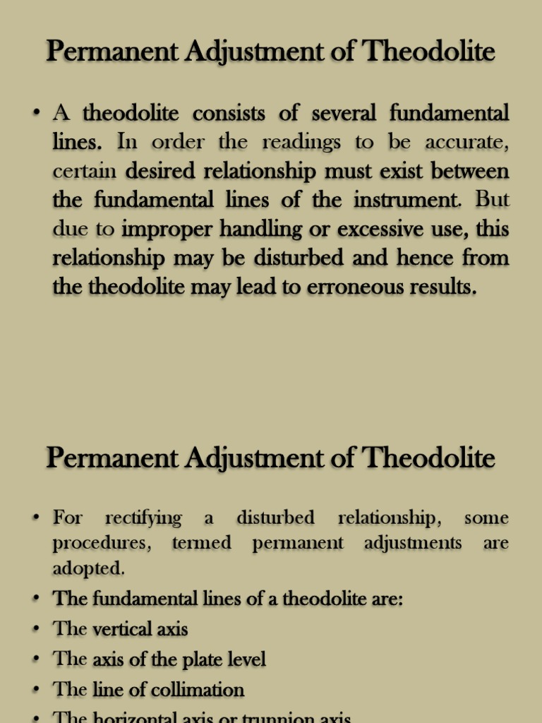 Permanent Adjustment of the Theodolite: Procedures for Rectifying ...