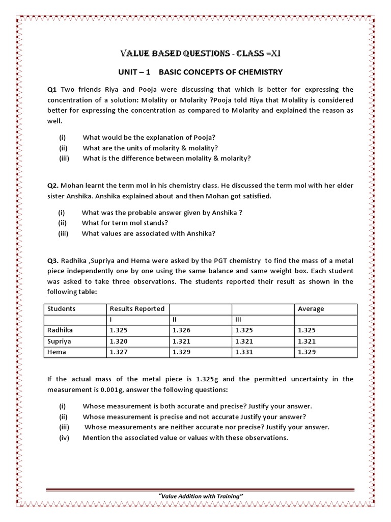 Value Based Questions Class Xi Chem | PDF | Benzene | Redox